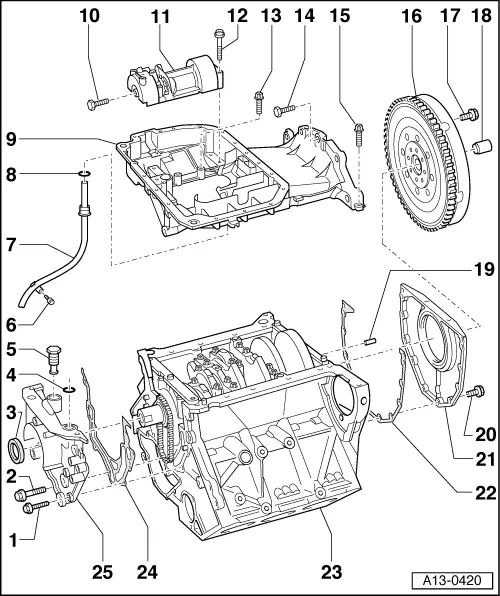 Audi A4 Engine Crankshaft and Flywheel Components - Exploded View