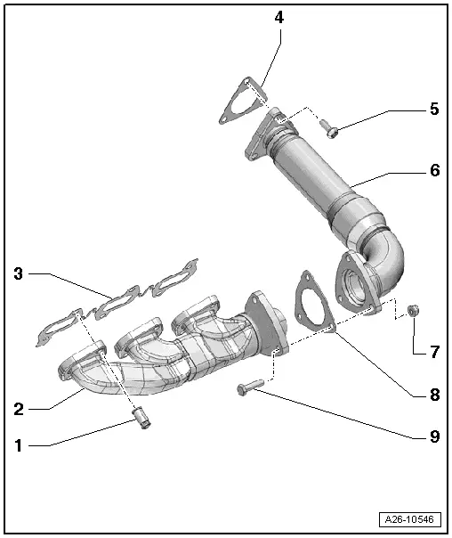Audi A4 6-Cylinder TDI Engine Exhaust Manifold Exploded View